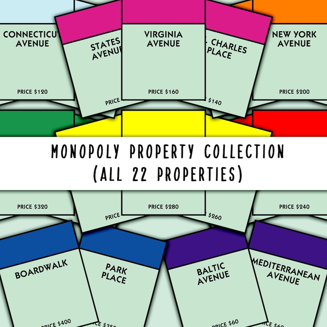 Monopoly Property Collection, Set of 22 Cards, Complete Monopoly ...