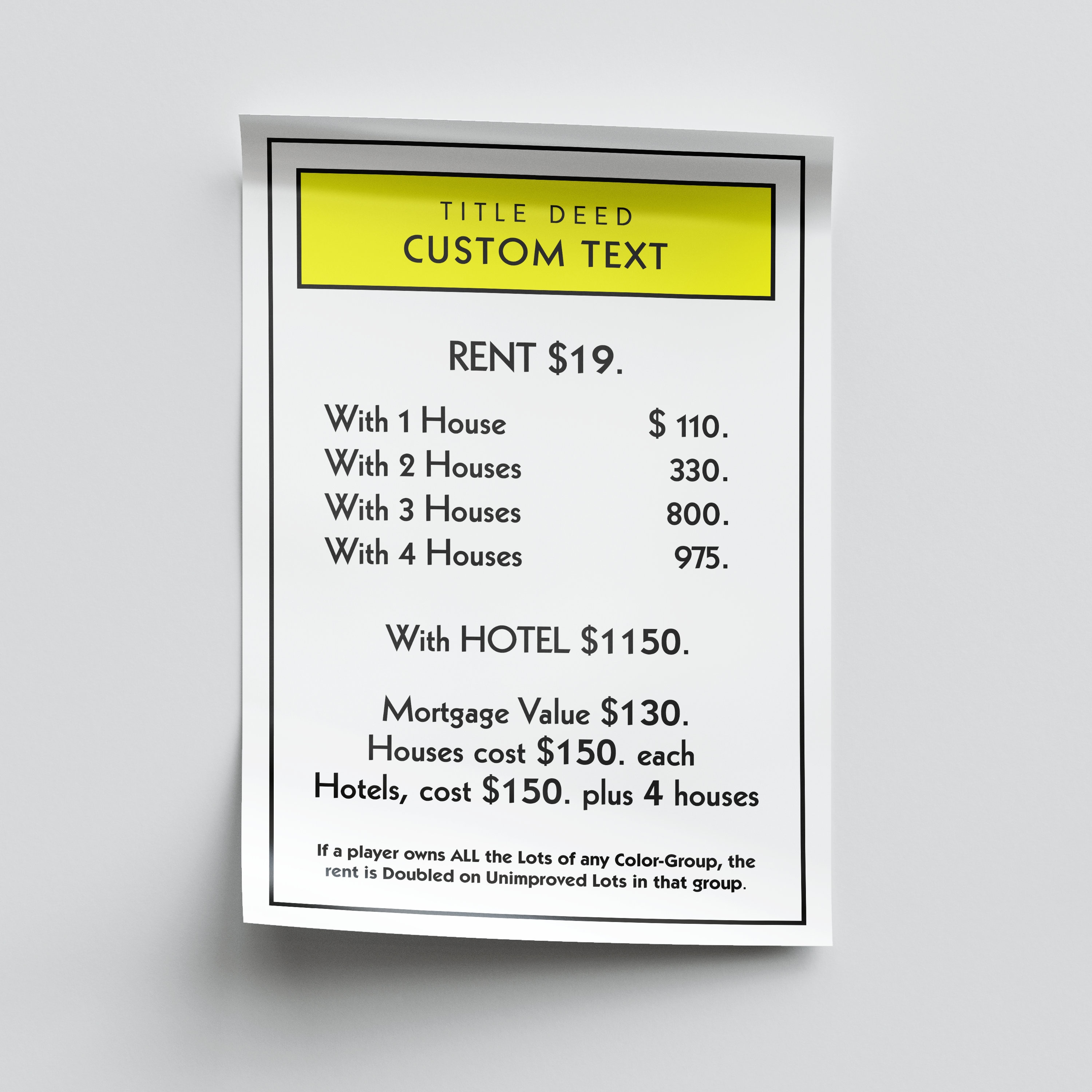Custom Monopoly Title Deed, Personalized Monopoly Deed, Monopoly Board ...