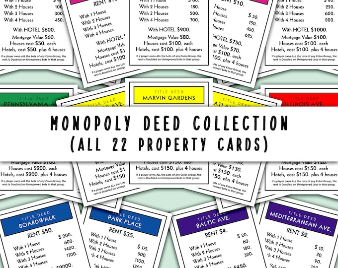 Monopoly Cards / 60 Monopoly Game Property Deed, Community Chest ...
