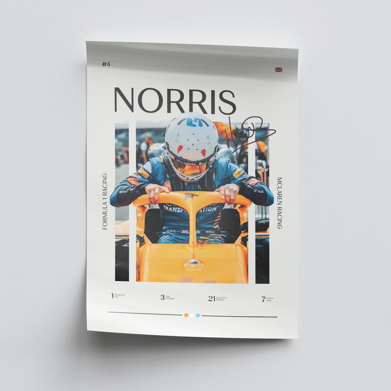 Lando Norris Poster, Formula 1 Poster, Minimalist F1 Poster, Bedroom ...