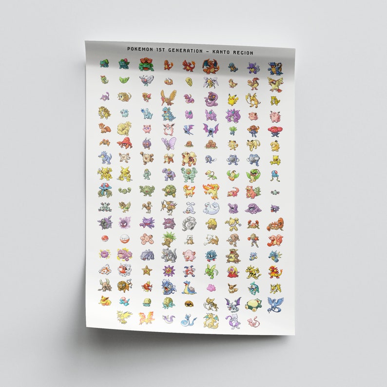 Pokemon Gen 1 Pixel Art Poster, Pokemon Wall Art, Pokemon Poster ...