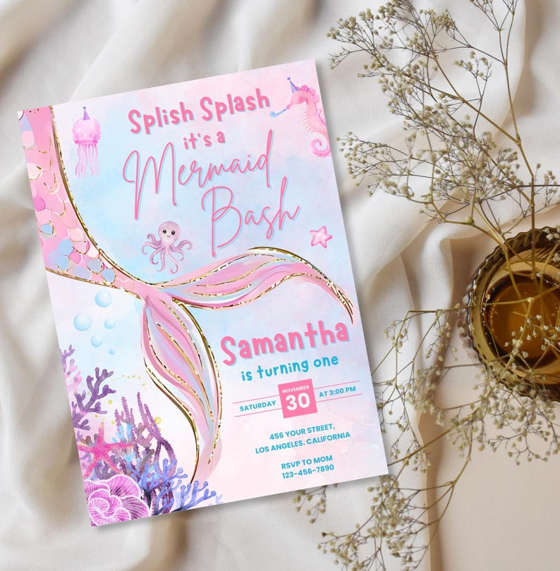 Mermaid Birthday Invitation, Mermaid Bash Under the Sea Birthday Invite ...