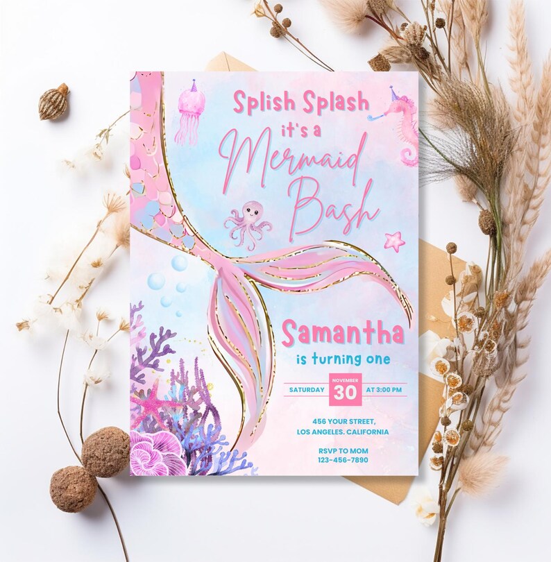 Mermaid Birthday Invitation, Mermaid Bash Under the Sea Birthday Invite ...
