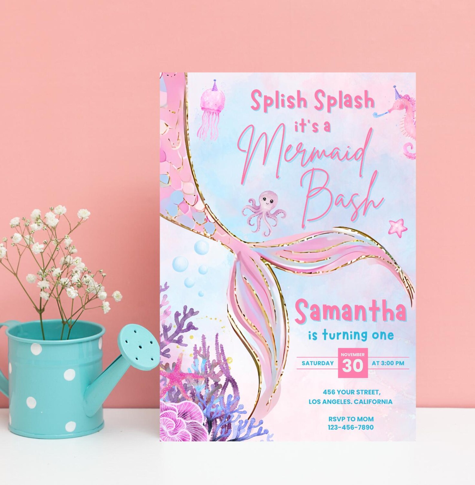 Mermaid Birthday Invitation, Mermaid Bash Under the Sea Birthday Invite ...