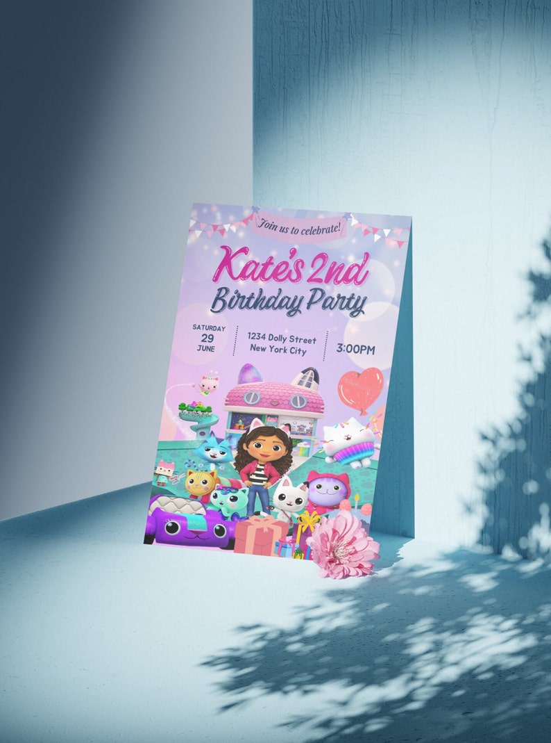 Gabbys Dollhouse Birthday Invitation Editable Gabby's Kids Birthday ...