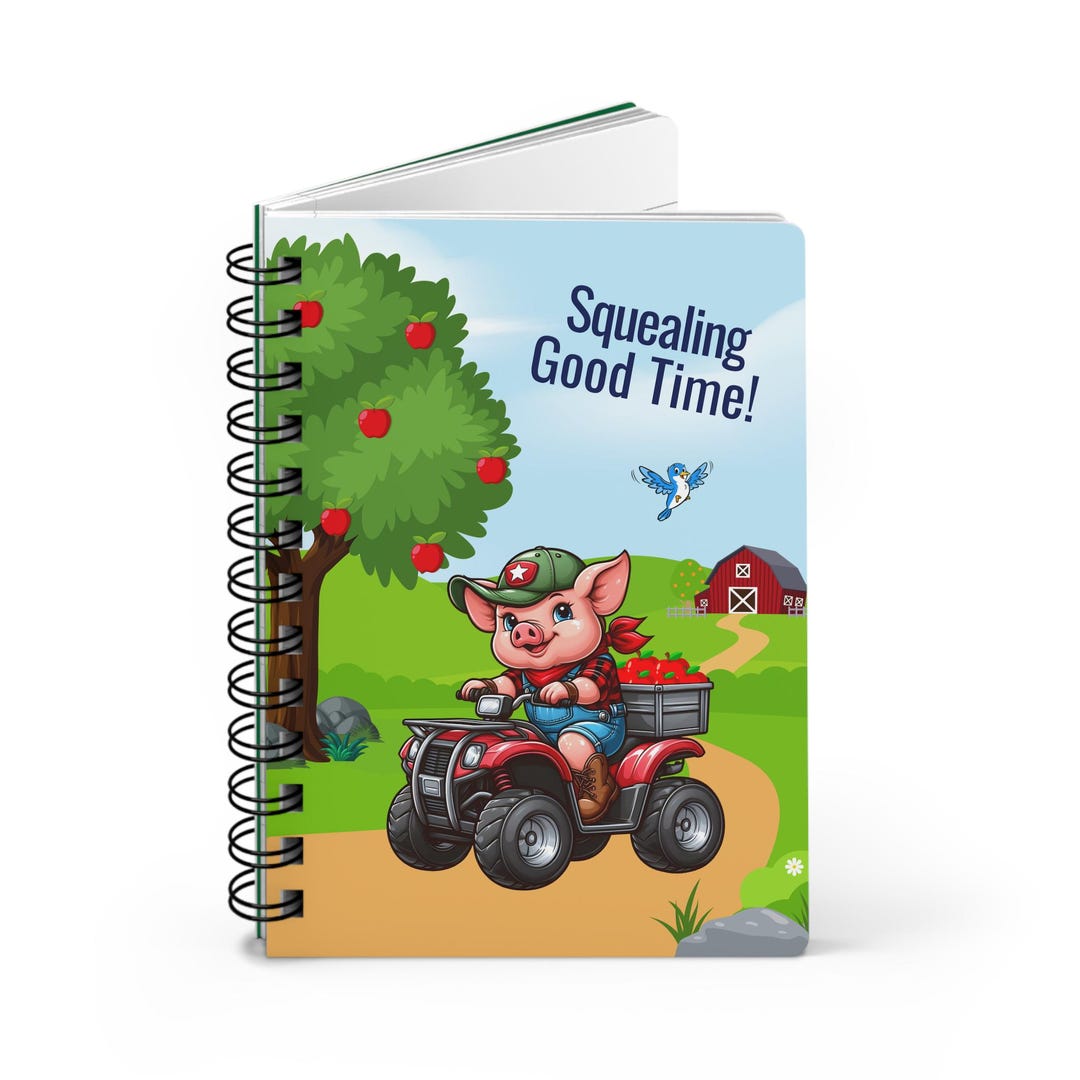 Pig on 4-wheeler Spiral Bound Journal, Cute Pig Notebook, Animal Lover ...