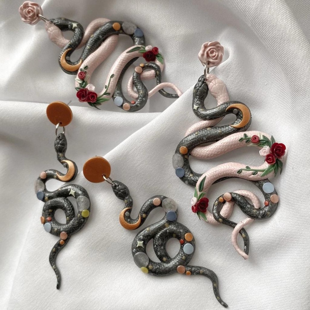 Handmade Polymer Clay Snake Earrings, Handcrafted Snake Earrings ...
