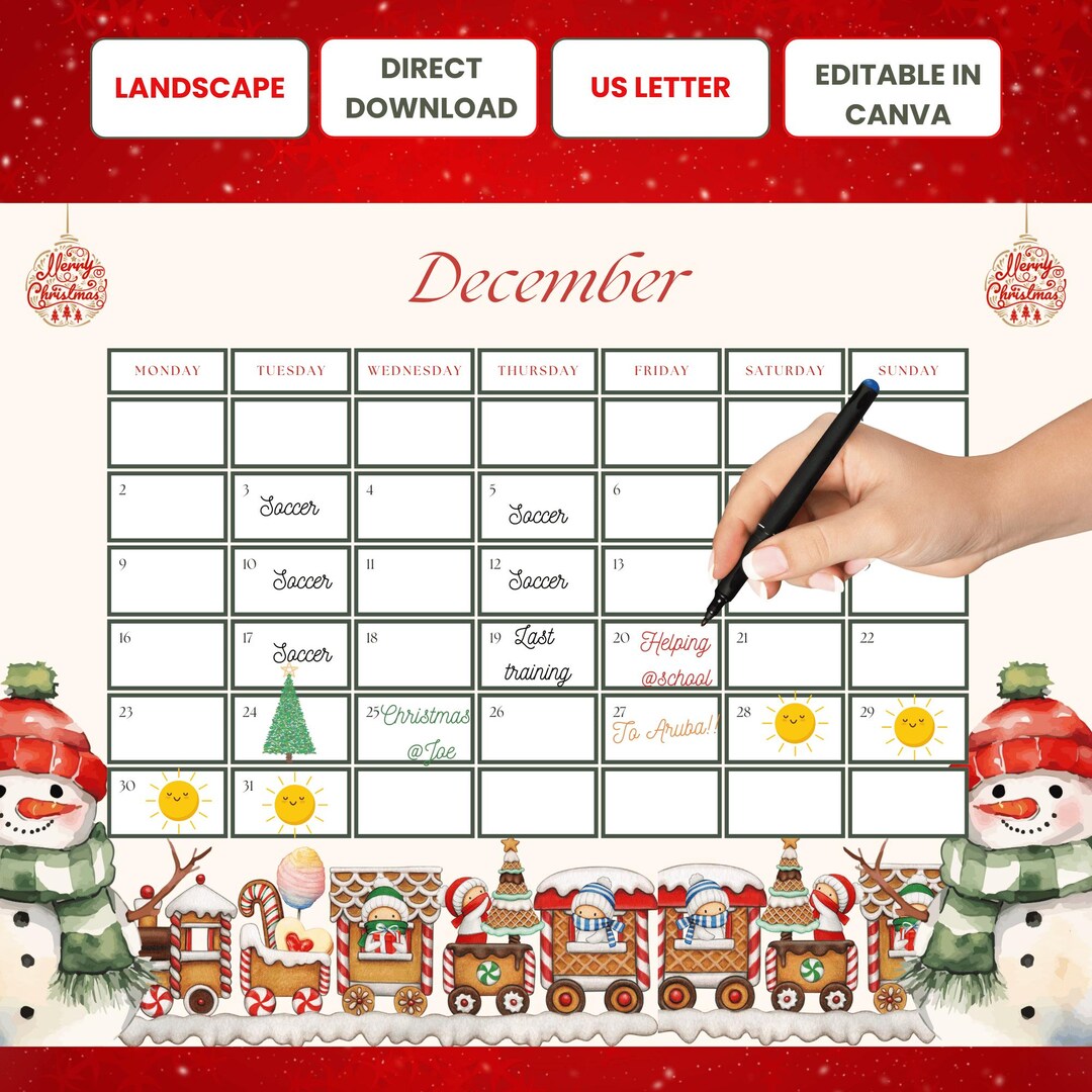 Editable December 2024 Calendar |printable Christmas Planner | Cute ...