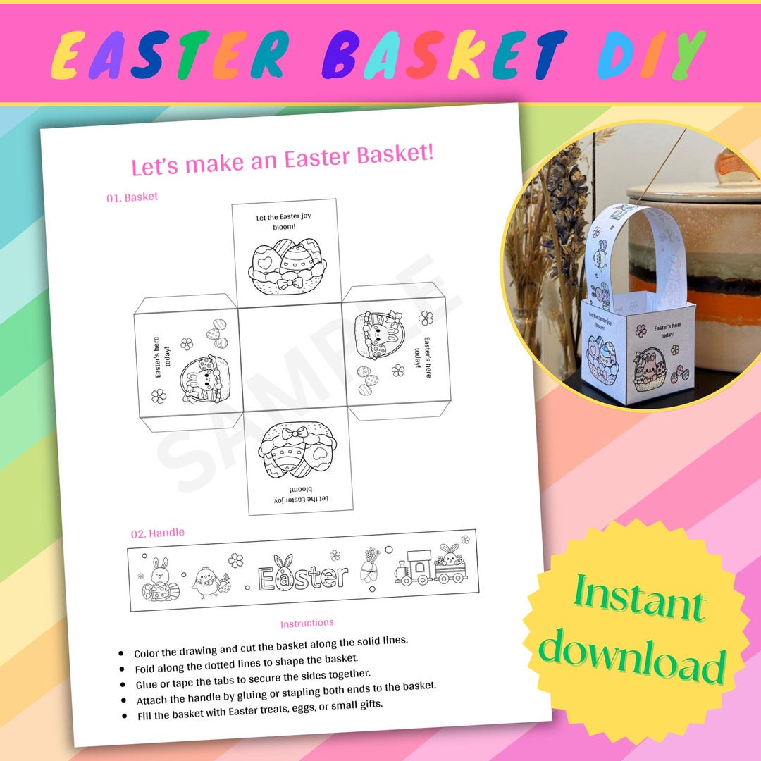 Easter Basket Printable Template for Kids - Coloring Activity ...