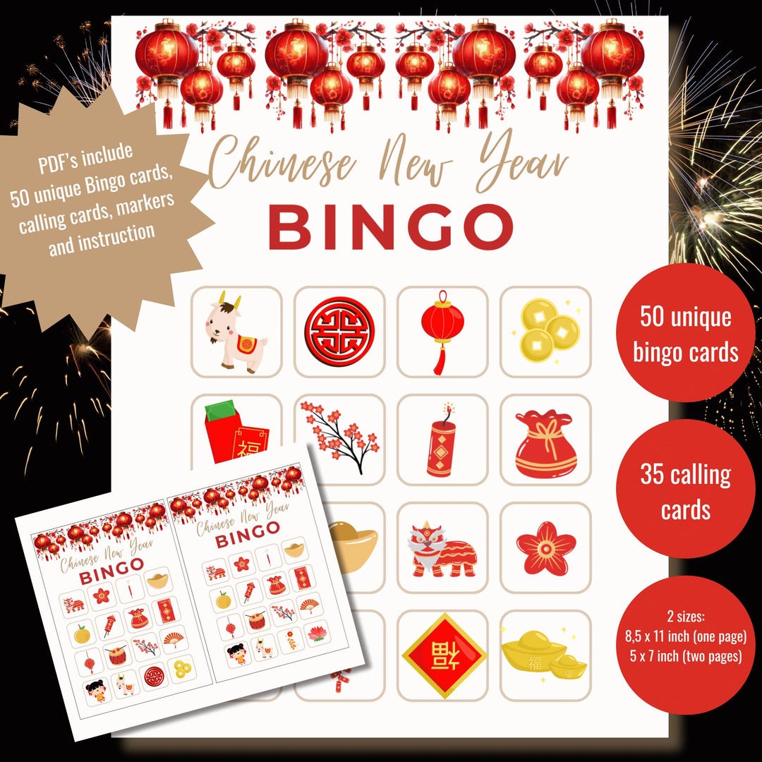 50 Chinese New Year Bingo Cards | for Kids and Adults | Lunar New Year ...