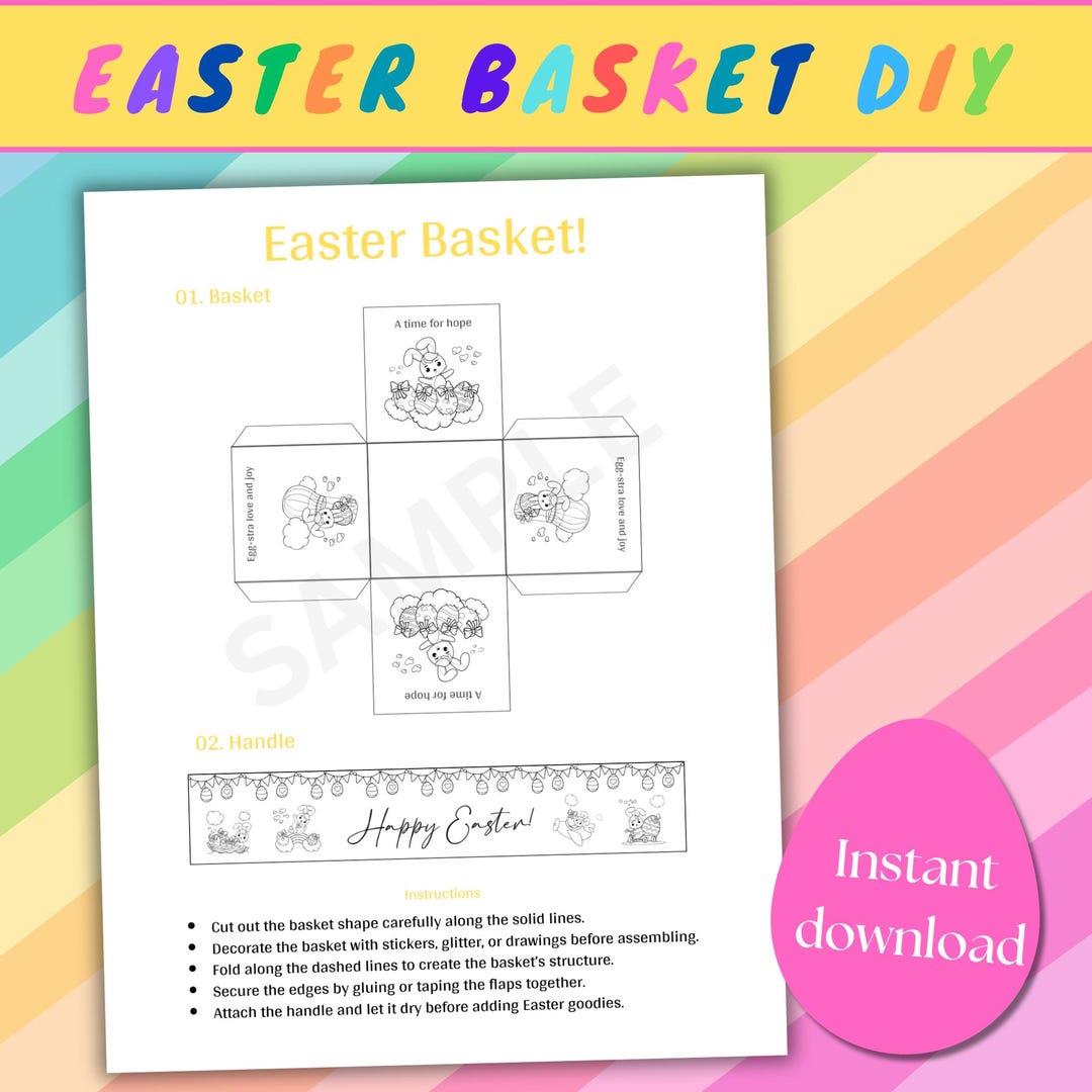 Easter Basket Printable Template for Kids - Coloring Activity ...