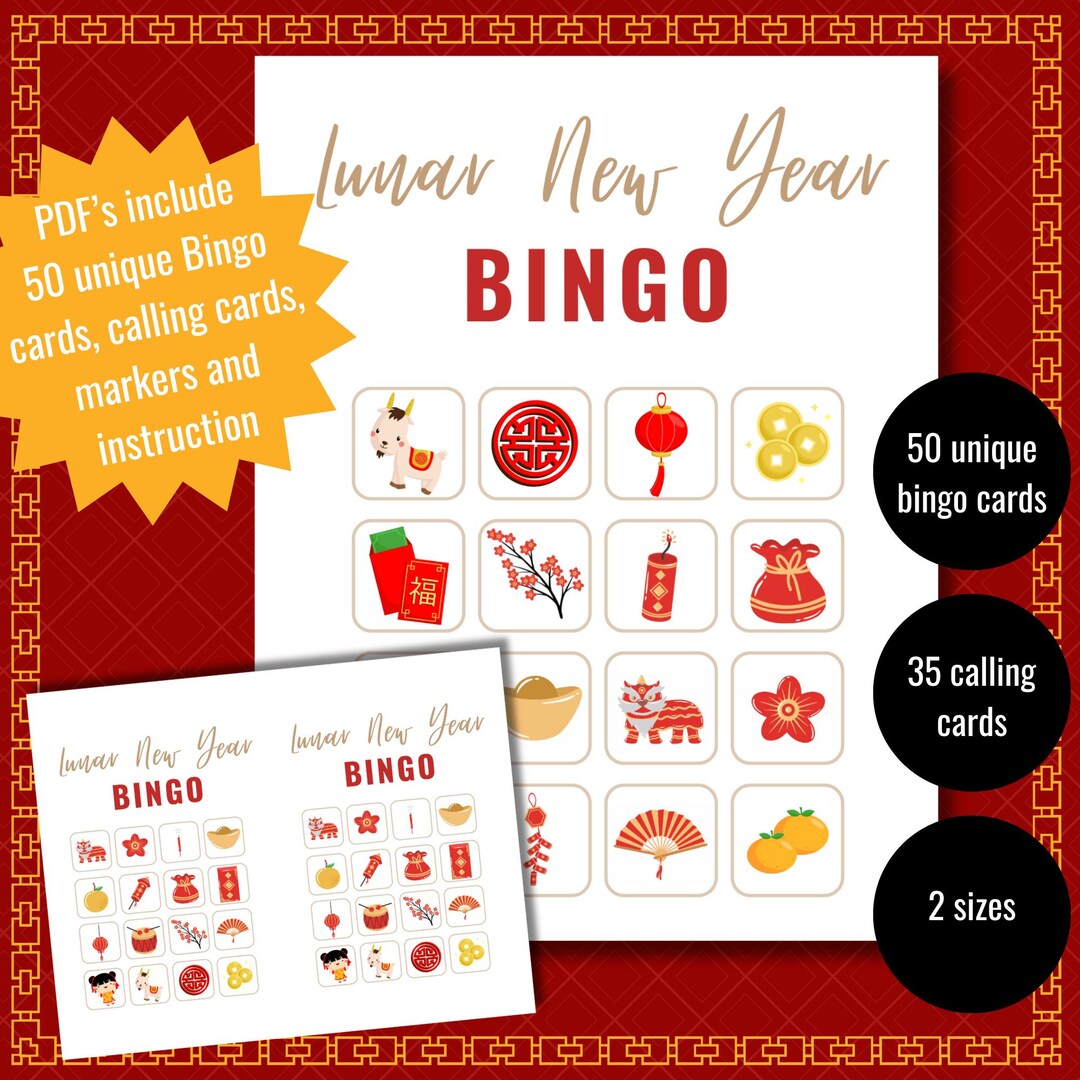 50 Lunar New Year Bingo Cards | for Kids and Adults | Chinese New Year ...