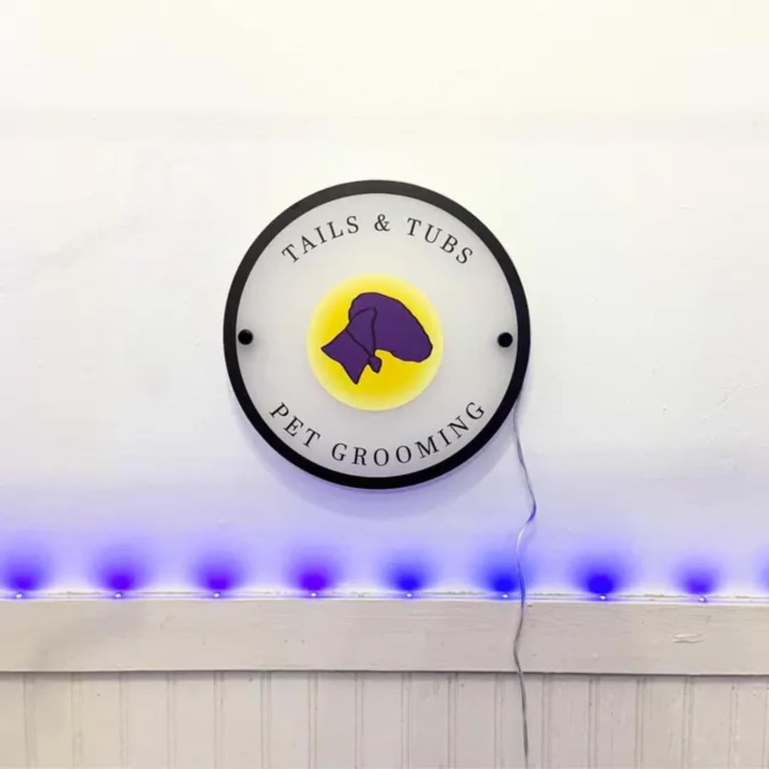 Round Light up Pet Grooming Sign Custom Acrylic Backlit Business Sign ...