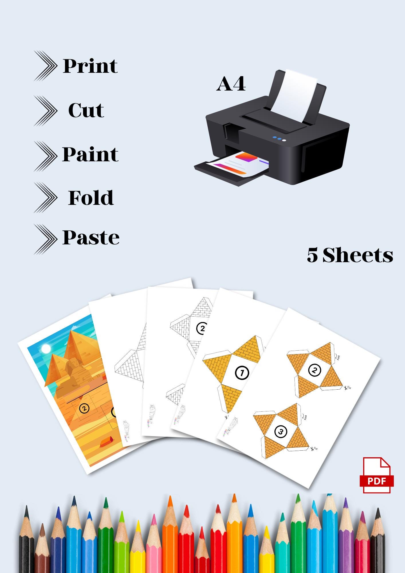 Paper Egyptian Pyramids Pdf Printable Activity for Kids - Etsy