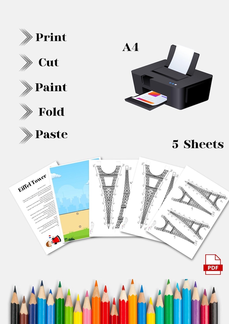 Paper Eiffel Tower Pdf Printable Activity for Kids - Etsy