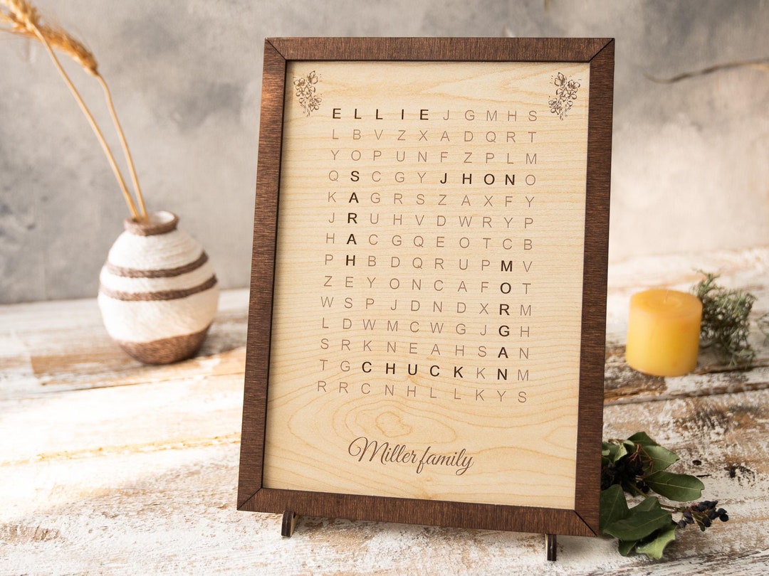 Custom Family Name Word Search Wall Art, Personalized Wooden Word ...
