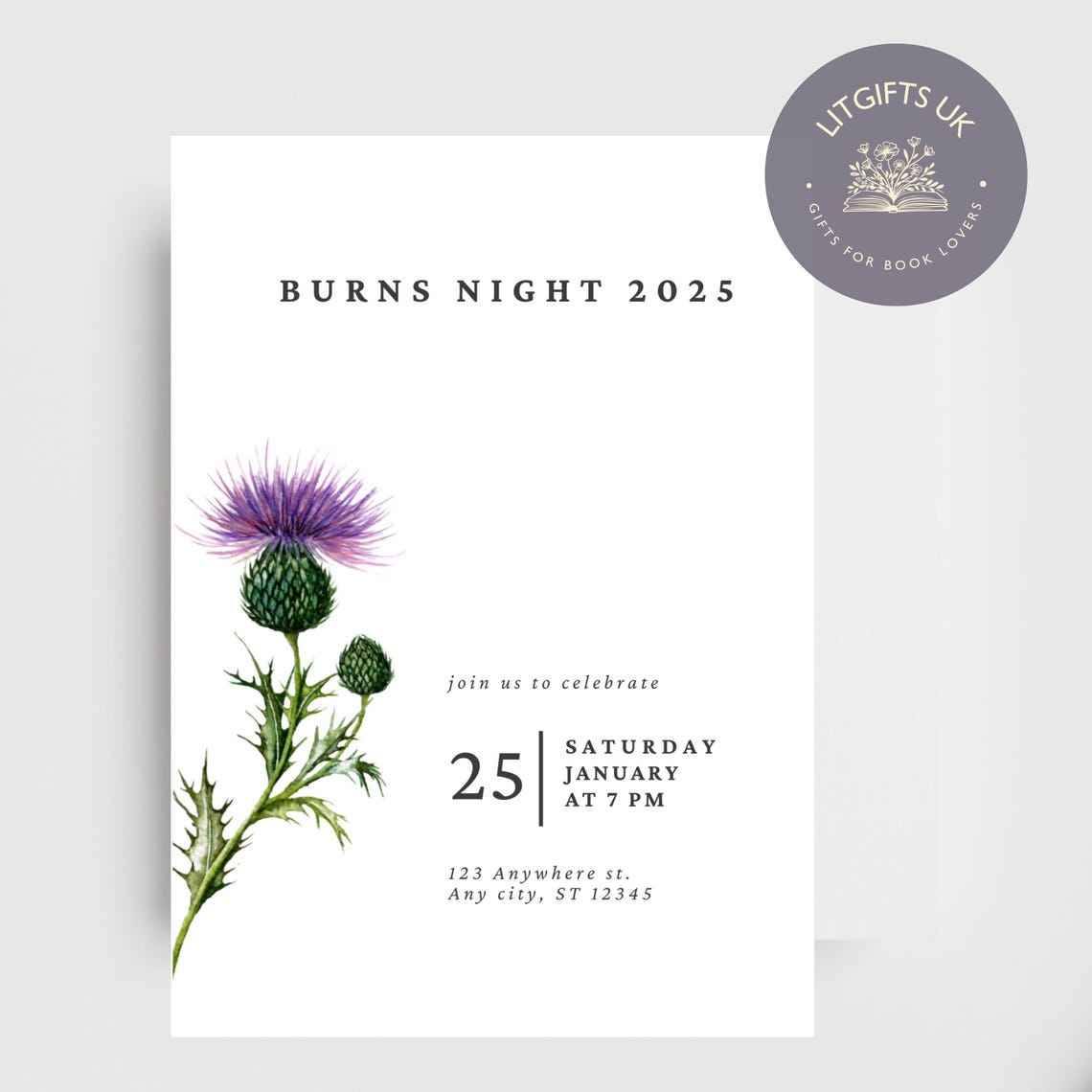 Burns Night Supper Invitation Digital Download | Robert Burns ...