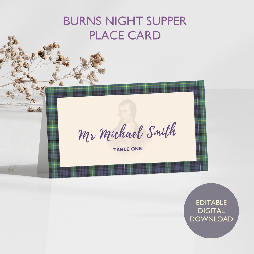 Burns Night Supper Place Cards Digital Download | Robert Burns ...