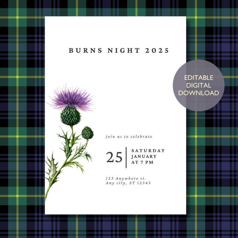 Burns Night Supper Invitation Digital Download | Robert Burns ...