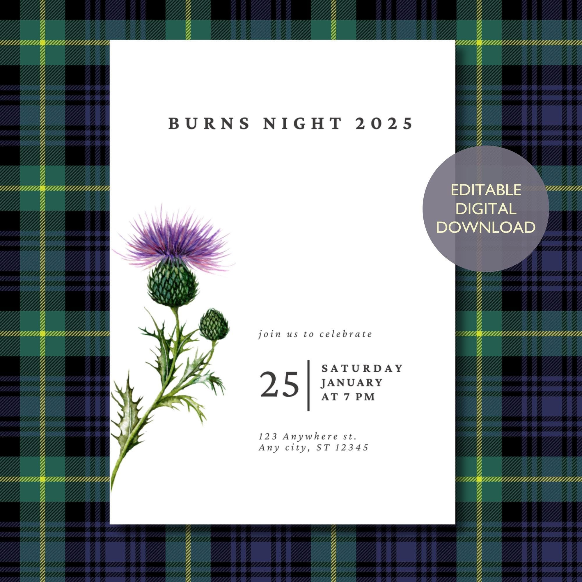 Burns Night Supper Invitation Digital Download | Robert Burns ...