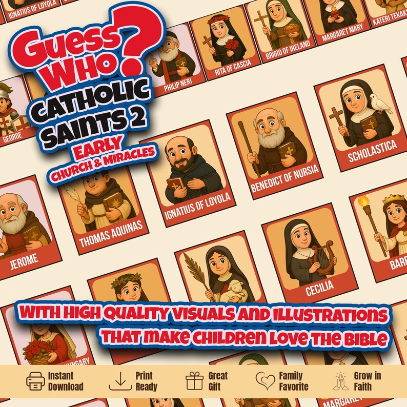 Catholic Saints Guess Who Game – Printable Inserts (24 Characters) - Etsy