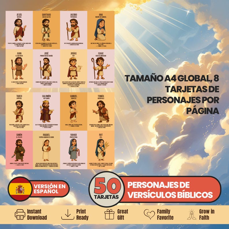 Spanish Bible Character Cards for Kids: Christian Learning Flashcards ...