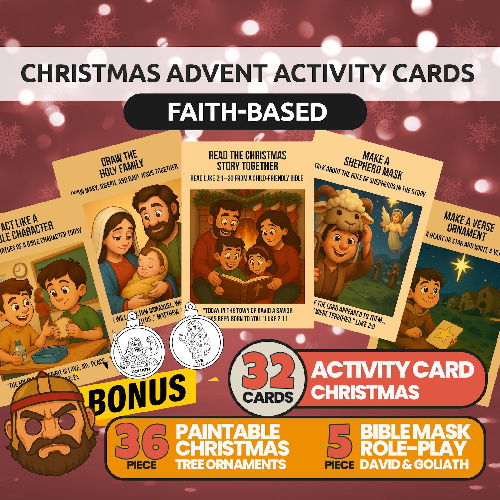 Christmas Advent Activity Cards – Bible Based Ornaments & Masks ...