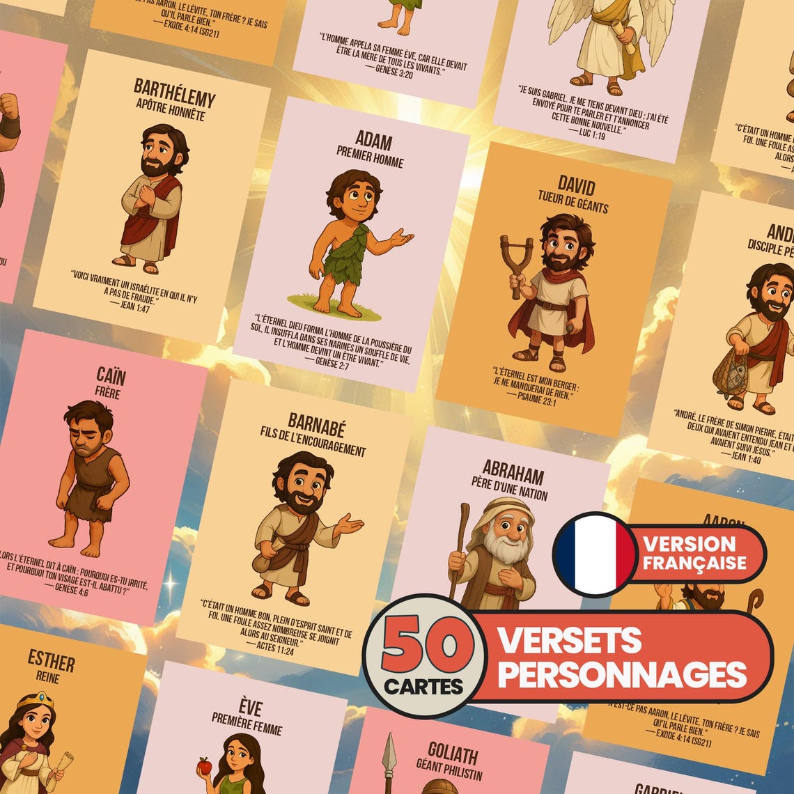 French Bible Character Cards: Christian Learning Flashcards (digital ...
