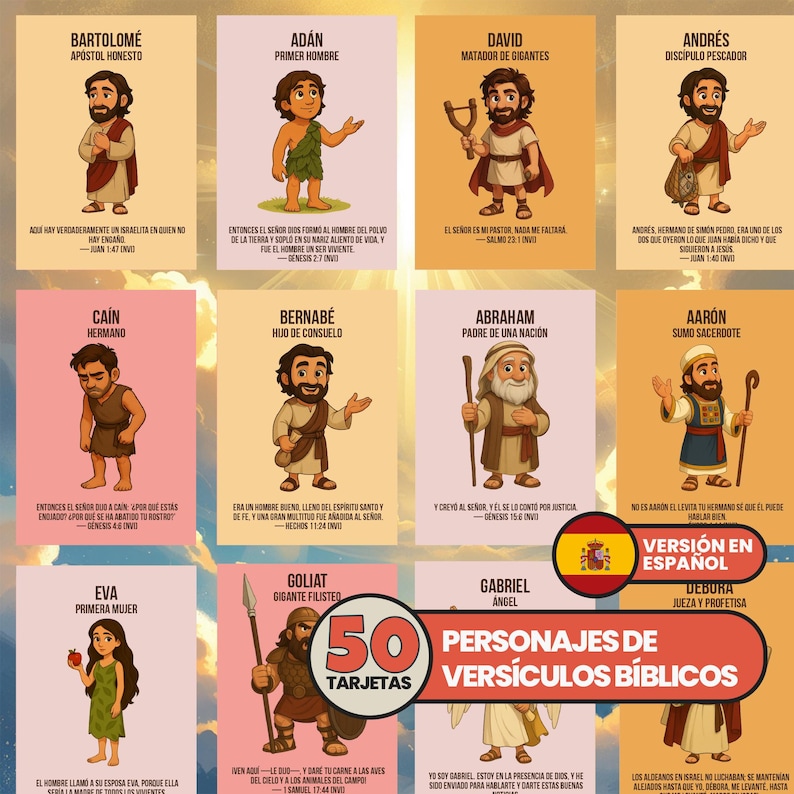 Spanish Bible Character Cards for Kids: Christian Learning Flashcards ...