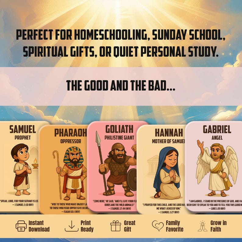 Printable Bible Character Cards for Kids: Christian Learning Flashcards ...