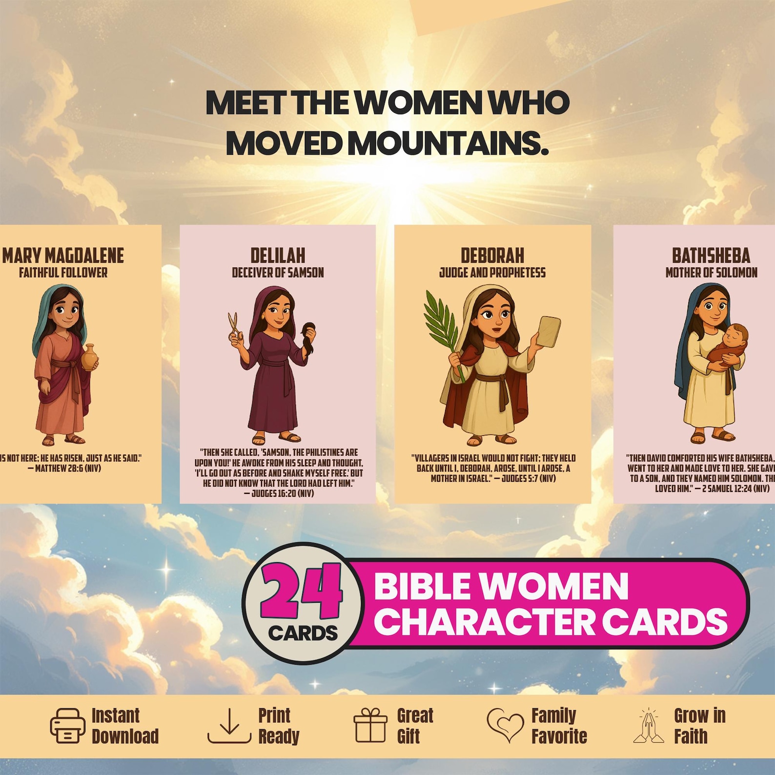 Bible Character Cards: Inspiring Women Figures, Christian Printable ...