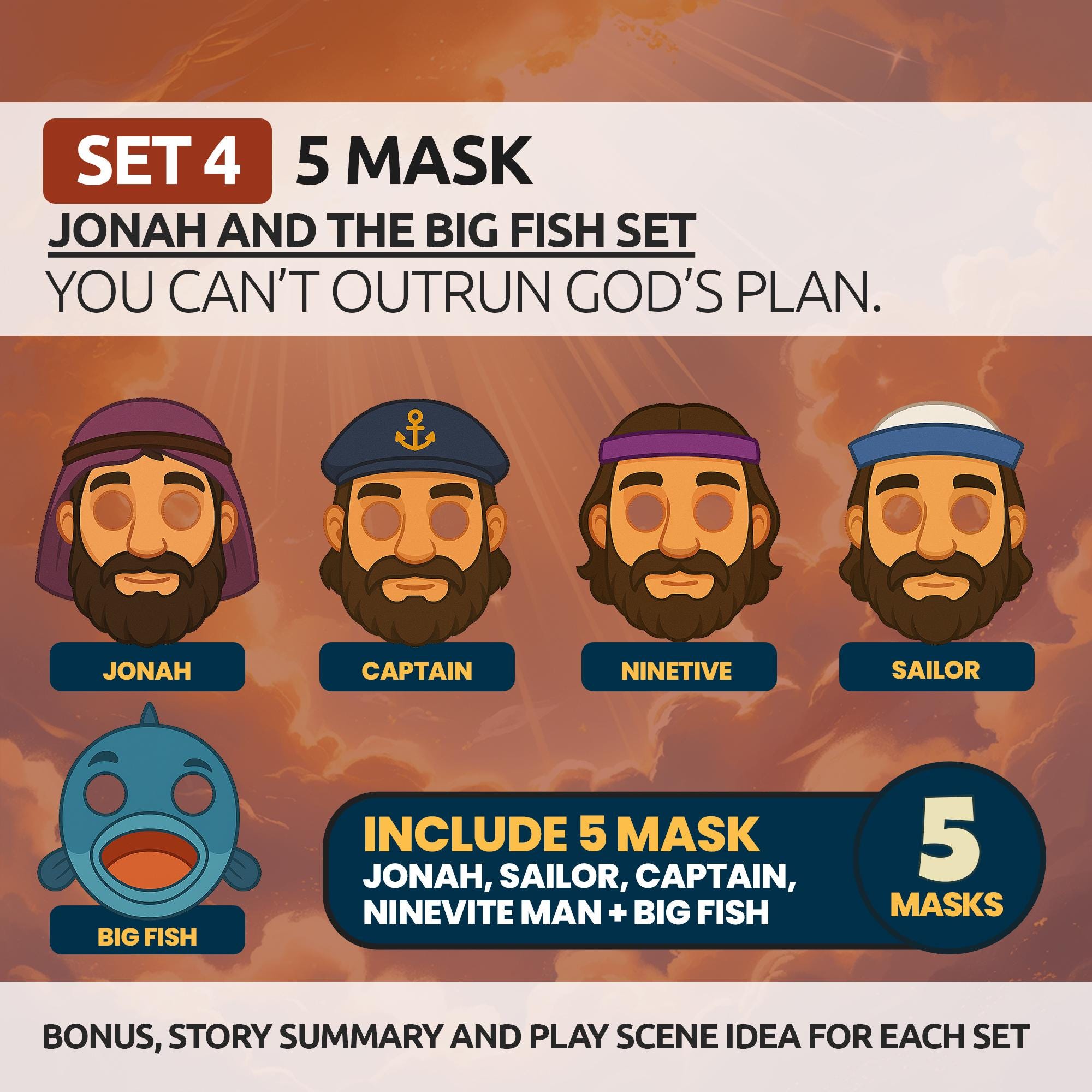 Printable Bible Character Masks Set: Sunday School Homeschool Activity ...