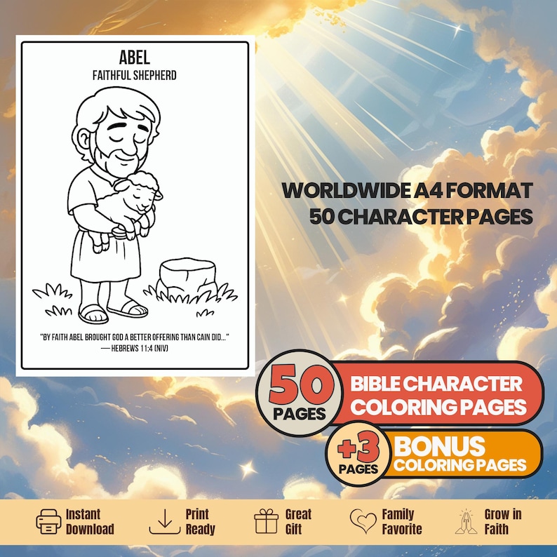 Bible Character Coloring Book for Kids: 50 Printable Pages With Verses ...
