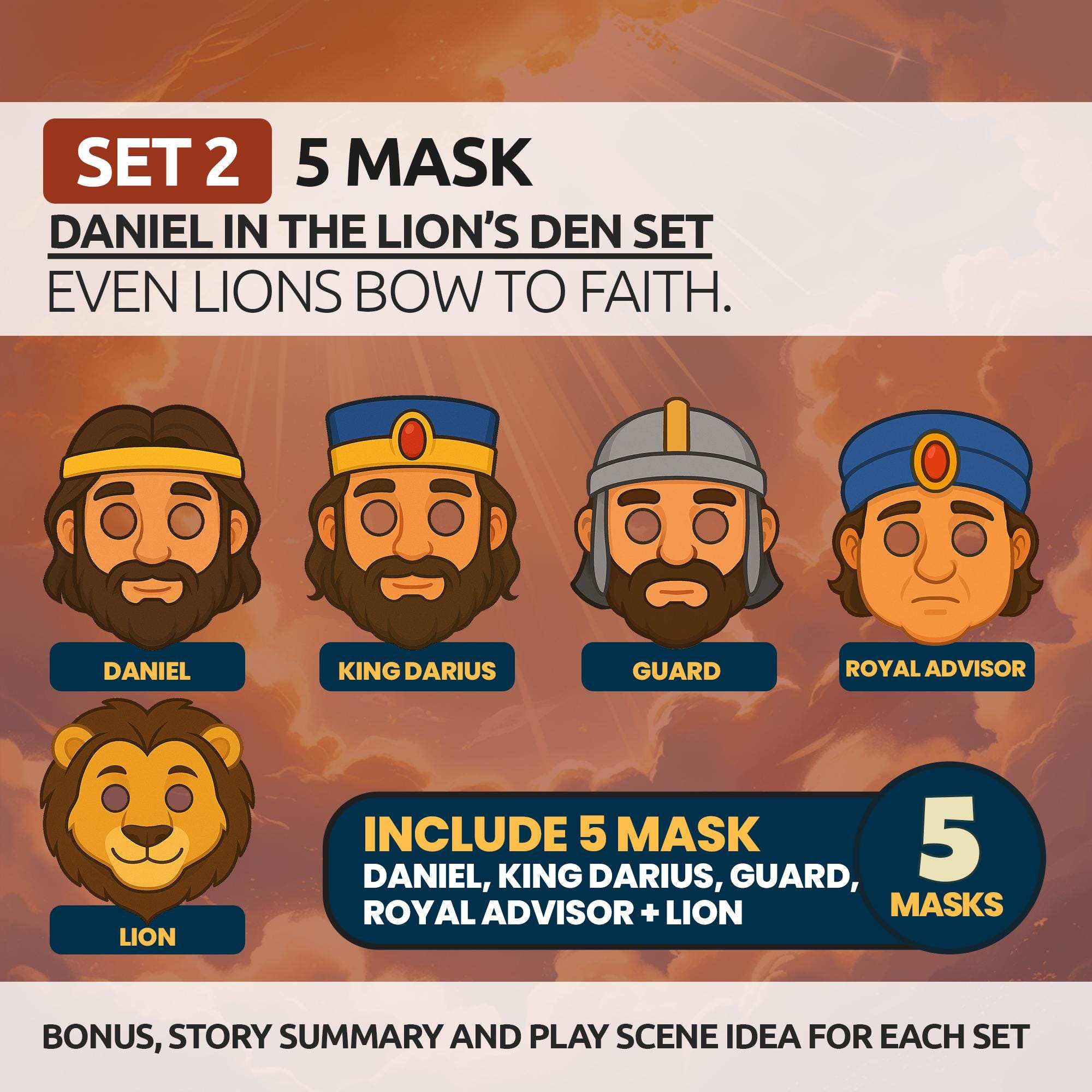 Printable Bible Character Masks Set: Sunday School Homeschool Activity ...