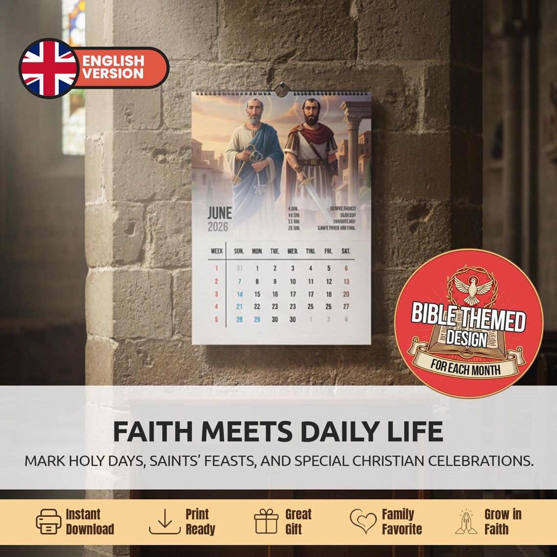 2026 Bible Calendar | Christian Family, Biblical Scenes (A4 Printable ...