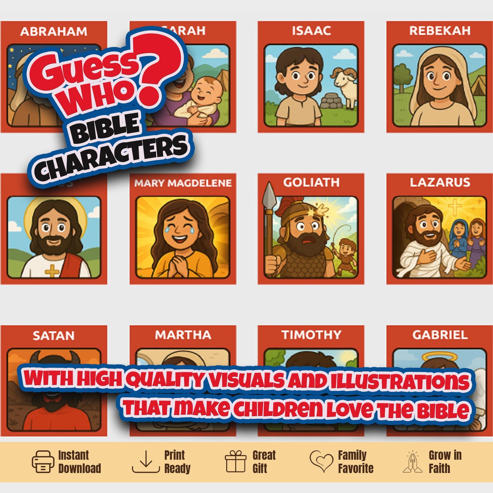 Bible Character Guess Who Game: Printable Christian Game Inserts - Etsy
