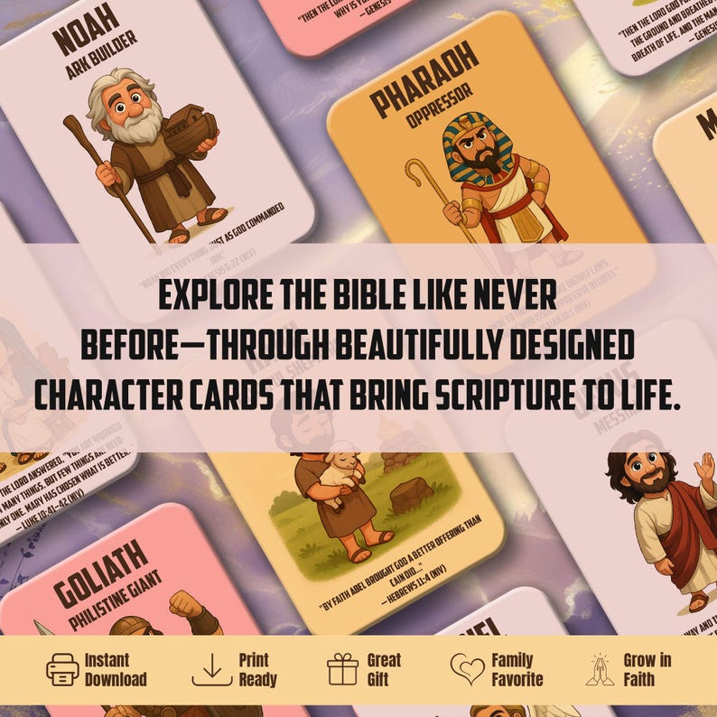 Printable Bible Character Cards for Kids: Christian Learning Flashcards ...