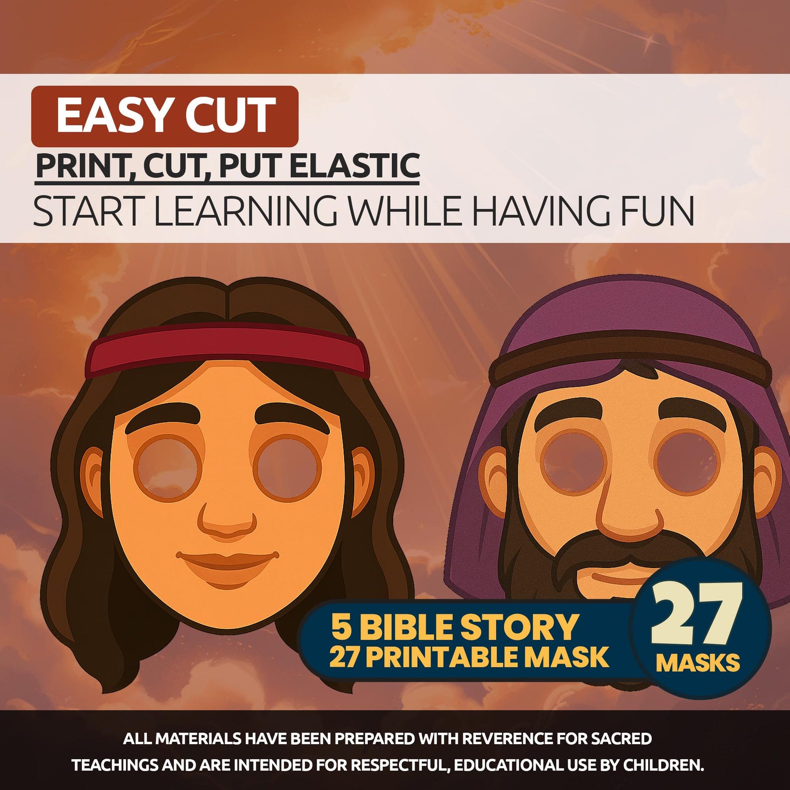 Printable Bible Character Masks Set: Sunday School Homeschool Activity ...