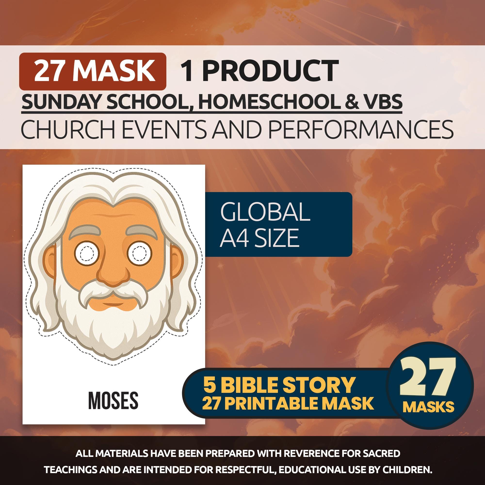 Printable Bible Character Masks Set: Sunday School Homeschool Activity ...