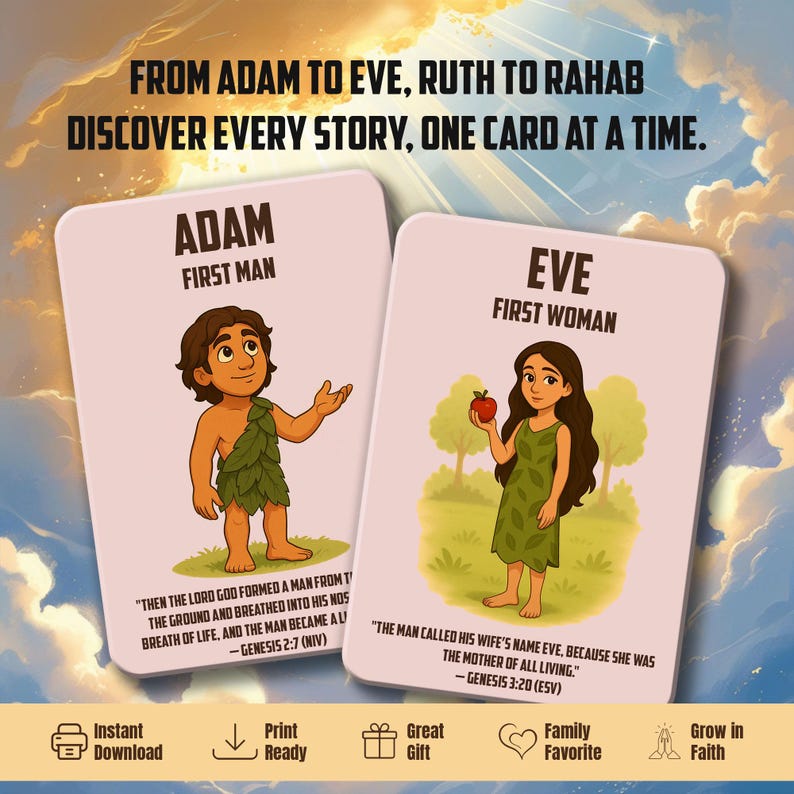 Printable Bible Character Cards for Kids: Christian Learning Flashcards ...