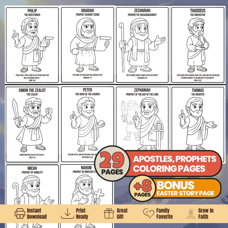 Bible Prophets & Apostles Coloring Book: Christian Activity, Easter ...