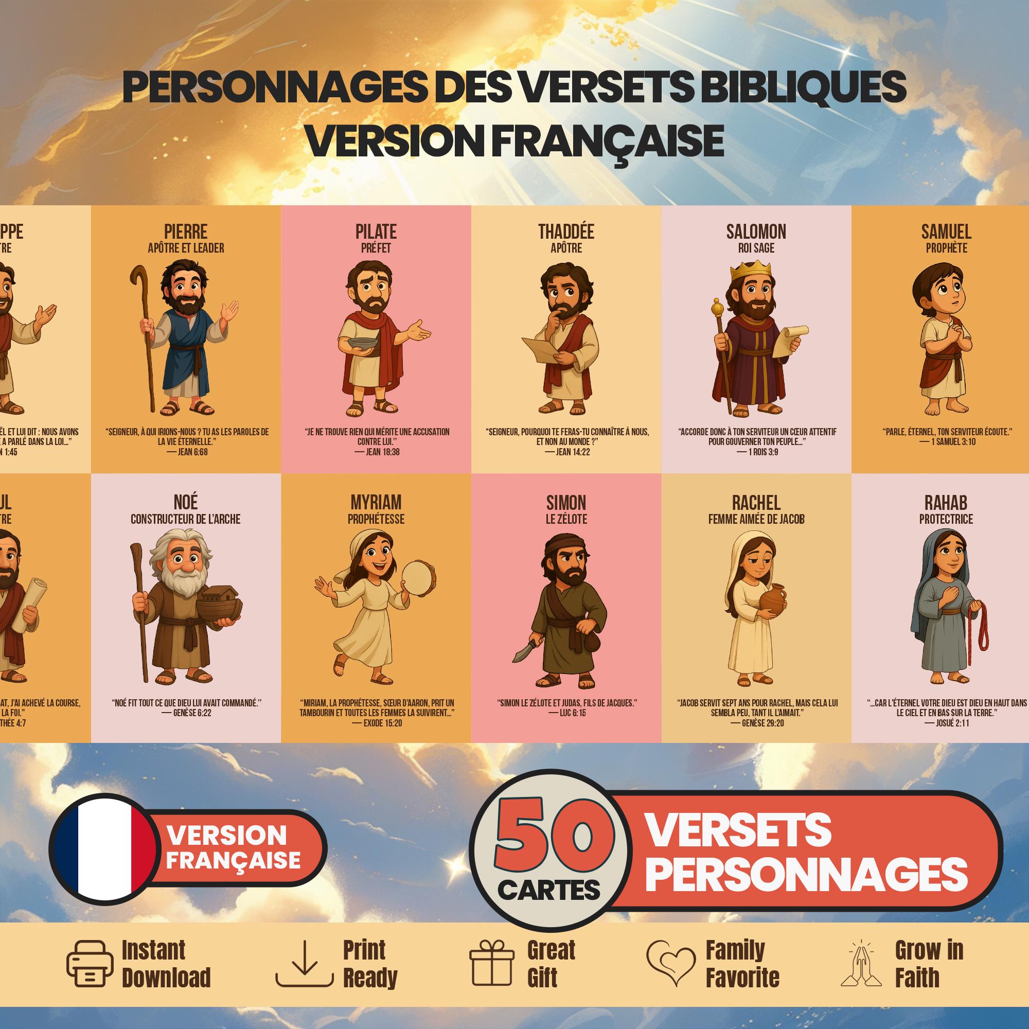French Bible Character Cards: Christian Learning Flashcards (digital ...