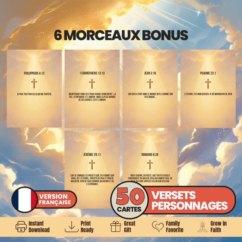 French Bible Character Cards: Christian Learning Flashcards (digital ...