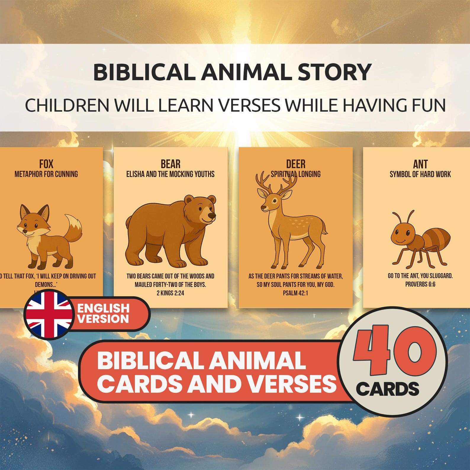 Bible Animals Flashcards for Kids: Sunday School Homeschool Printable ...