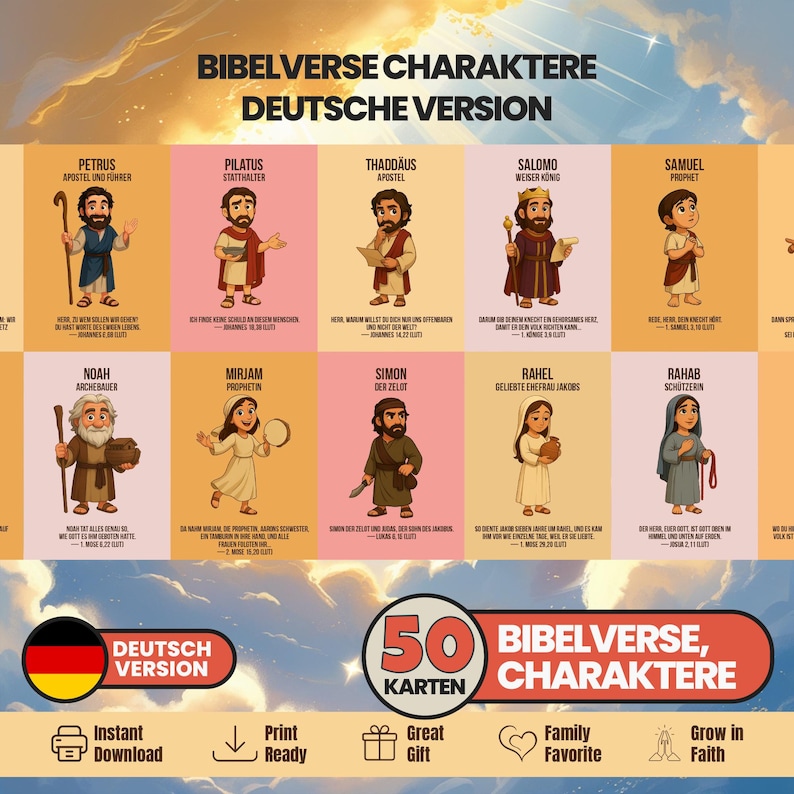 Bible Character Flashcards for Kids DEUTSCHE - Christian Learning ...