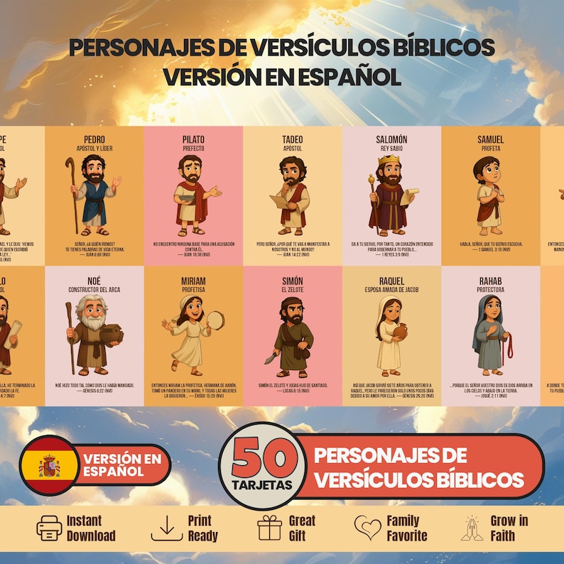 Spanish Bible Character Cards for Kids: Christian Learning Flashcards ...