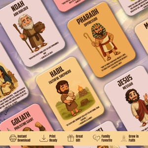 Printable Bible Character Cards for Kids: Christian Learning Flashcards ...