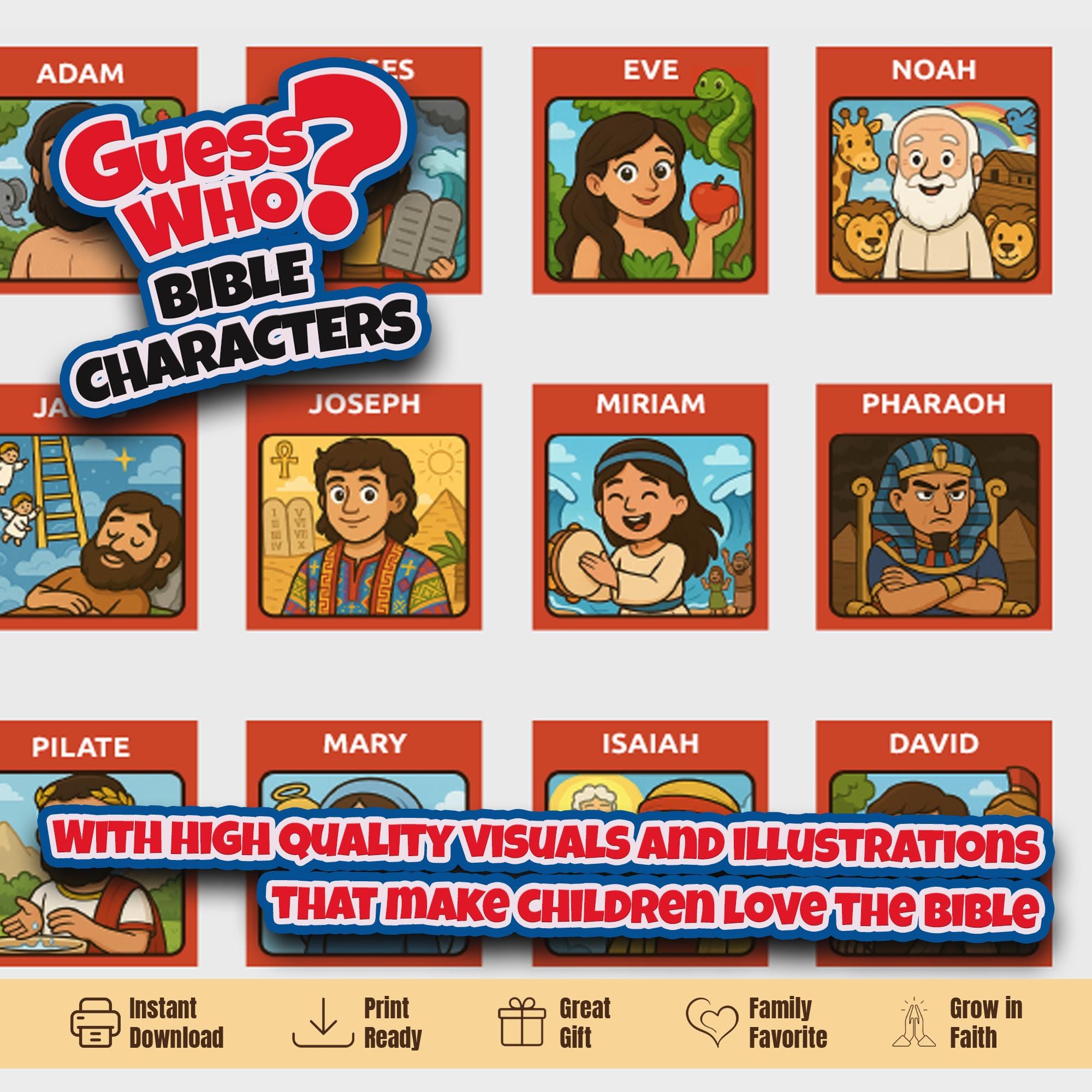 Bible Character Guess Who Game: Printable Christian Game Inserts - Etsy