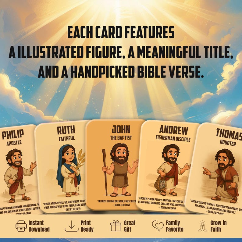 Printable Bible Character Cards for Kids: Christian Learning Flashcards ...