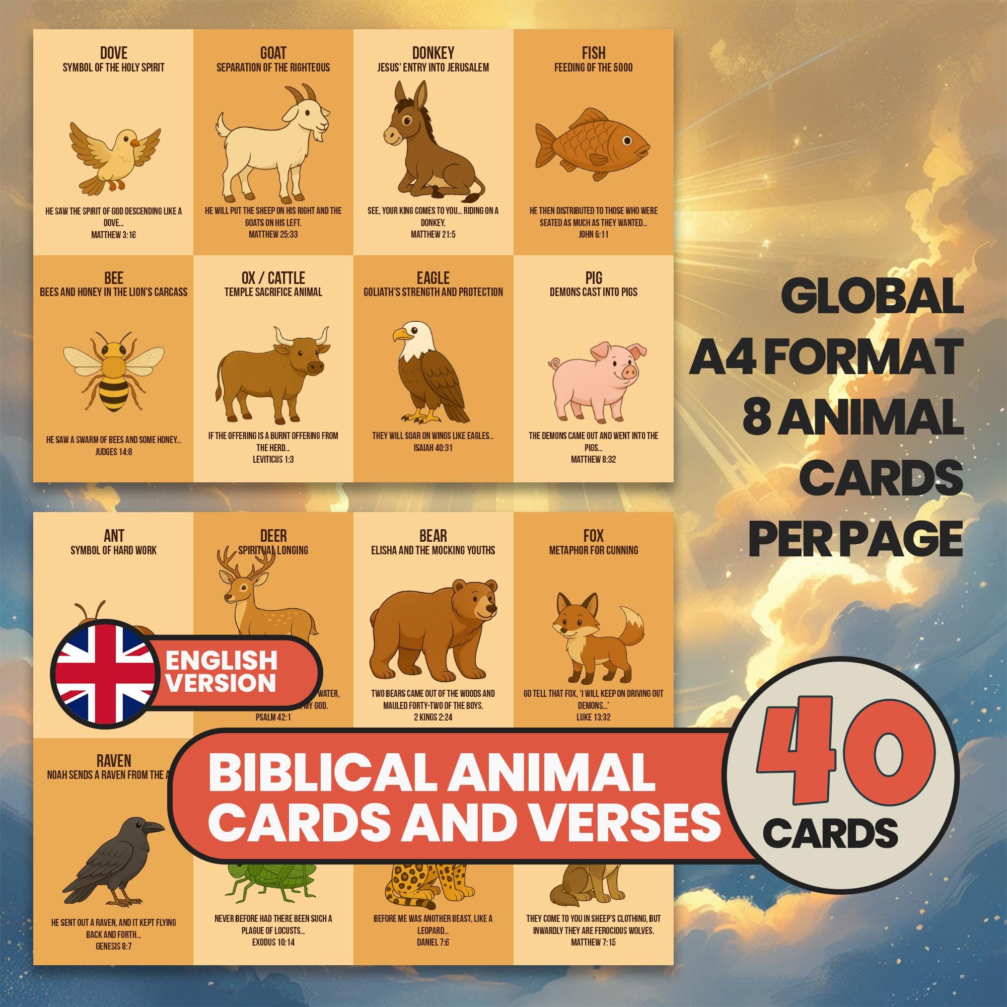 Bible Animals Flashcards for Kids: Sunday School Homeschool Printable ...